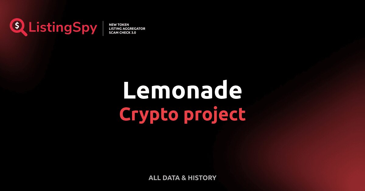 Lemonade crypto project: LEMONADE token listings, events, analysis | ListingSpy