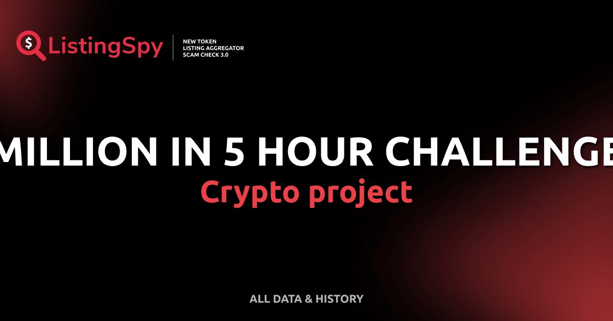 MILLION IN 5 HOUR CHALLENGE crypto project: 1MILLION token listings, events, analysis | ListingSpy