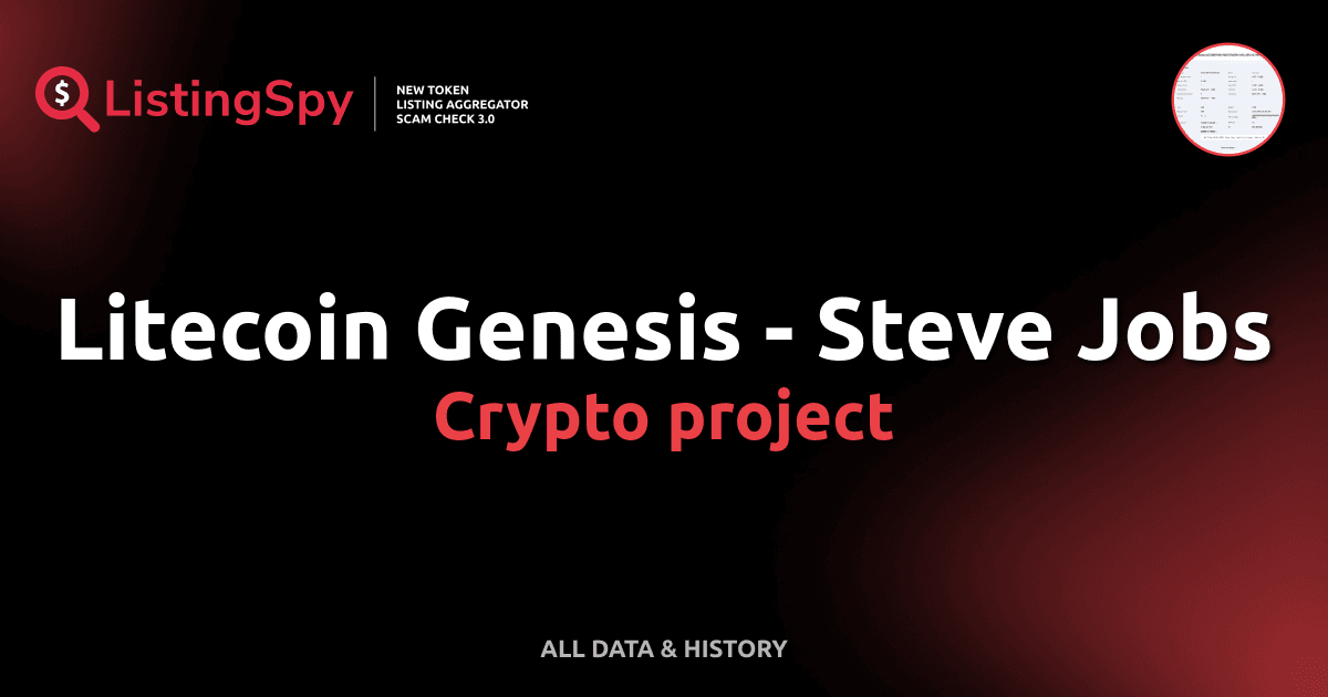 Litecoin Genesis - Steve Jobs crypto project: AAPL token listings, events, analysis | ListingSpy