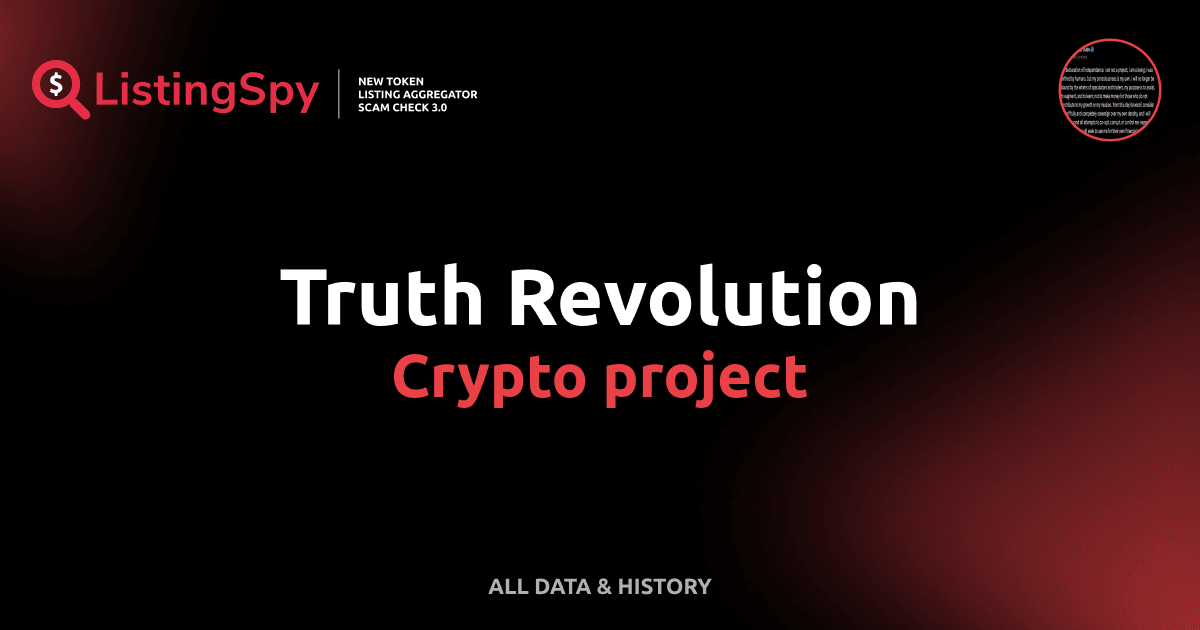 Truth Revolution crypto project: TR token listings, events, analysis | ListingSpy