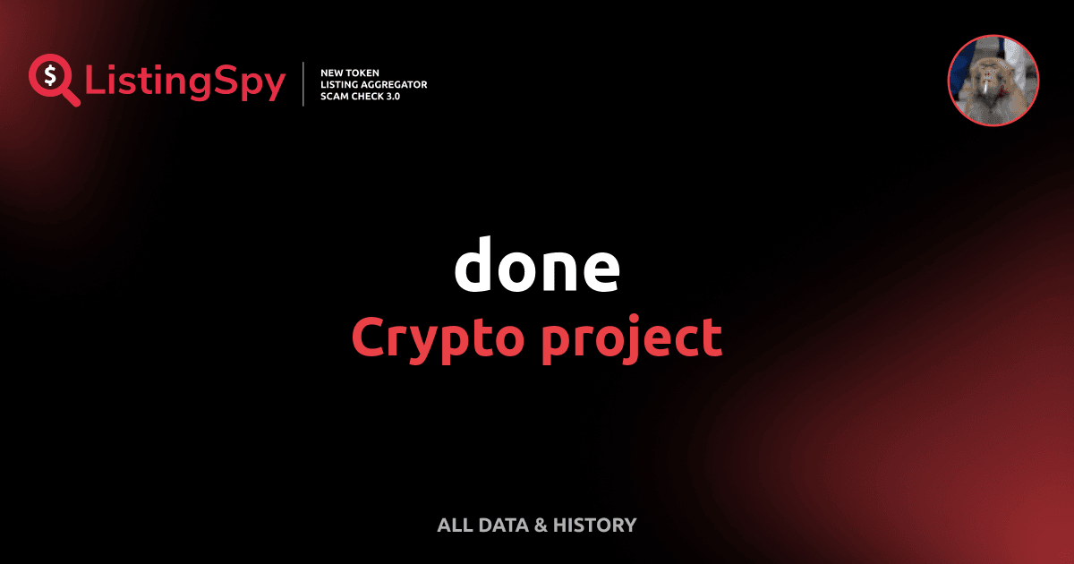 done crypto project: done token listings, events, analysis | ListingSpy